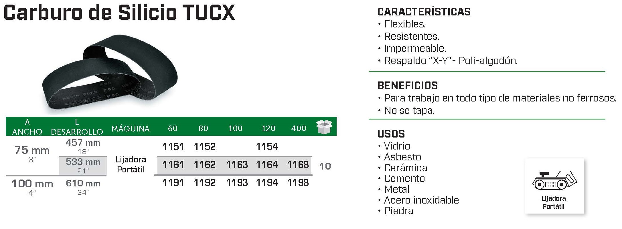 Abrasivos: Bandas de lija-Carburo de silicio TUCX - Austromex